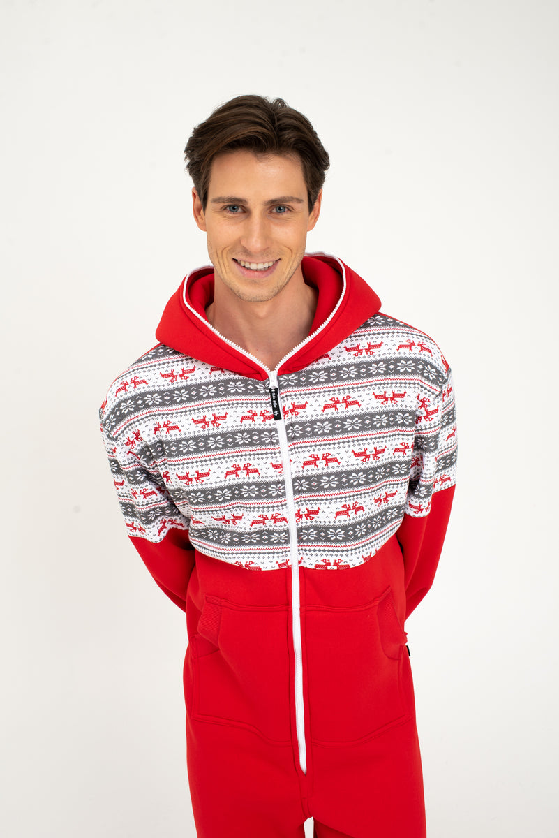 Sofa Killer red onesie with Nordic applications – Adult Jumpsuit ...